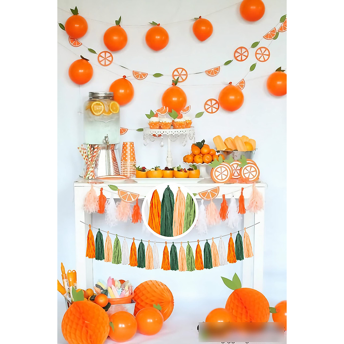 25PCS Little Cutie Baby Shower Decorations Citrus DIY Tissue Tassel Garland Banner Tangerine Clementine Orange Themed Birthday Party Wedding Backdrop Nursery Wall Garden Hanging Décor