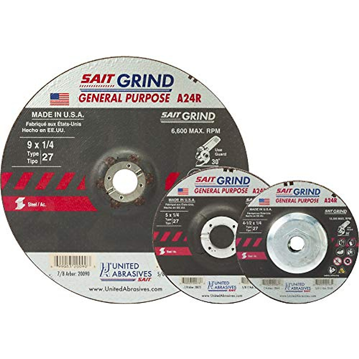 United Abrasives-SAIT 20063 A24R General Purpose/Long Life Grinding Wheel (Type 27/Depressed Center) 4 1/2" x 1/4" x 7/8", 25-Pack