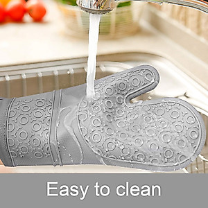 KWORK Extra Long Oven Mitts and Pot Holders 6pcs Sets,Silicone Oven Mitts with Cotton Lining,7 inch Inch Diameter Pot Holders,Mini Oven Gloves for Cooking & Baking, Gray, One Size