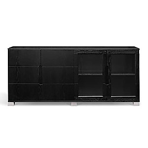 Zuri Furniture Hayes Modern Cabinet with Glass Doors - Black Oak