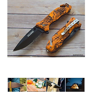 8 Inch Overall Tactical Rescue Stainless Steel Open Folding Pocket Knife With Clip Outdoor Survival Hunting Knife for Camping by Survival Steel