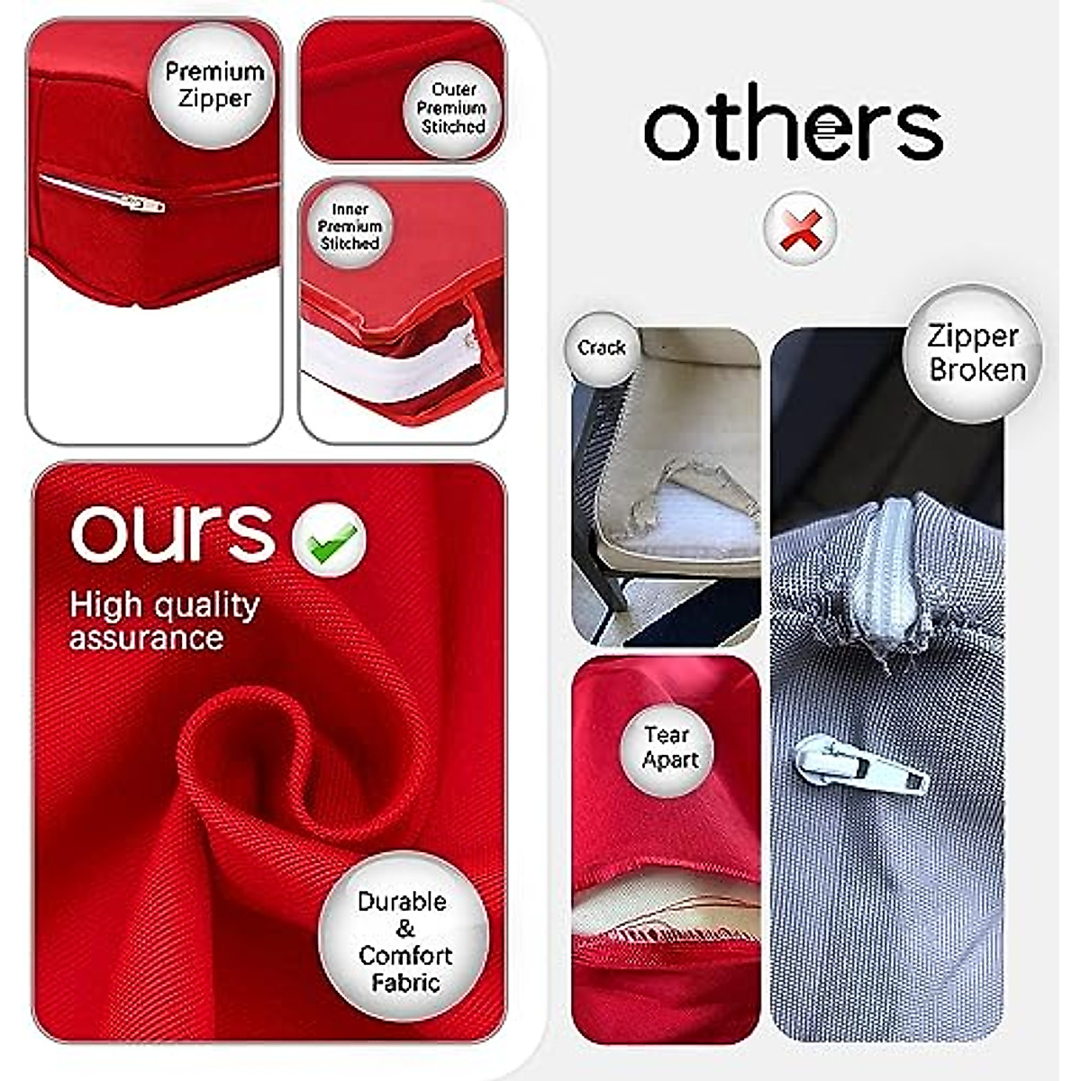 3 Pack Outdoor Cushions Replacement Covers Fit for 4 Pieces Wicker Rattan Patio Conversation Set Loveseat Chairs Sofa Furniture,Splashproof Fadeless,39x19.3x2,19.3x19.3x2,Red-Not Filler