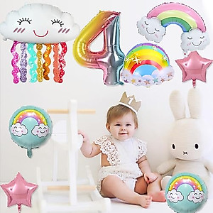 4th Birthday Decorations Girl, 8 Pcs 4 Balloons Birthday Foil Balloons with Rainbow Pink Star Pastel Round Balloons, Number 4 for Girls Birthday Party Baby Shower Supplies