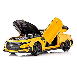 BDTCTK Camaro Bumblebee Car Model Toy 1/32 Zinc Alloy Casting Pull Back Car Sound and Light Toys for Kids Boy Girl Gift (Yellow)