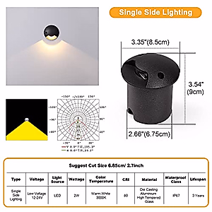 Well Lights Landscape Light Outdoor In Ground Lights Low Voltage LED 2W AC/DC 12V 24V Warm White Waterproof IP67 Aluminium Single Side Lighting for Garden,Yard, Driveway Fence Deck 2Pack