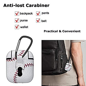 AirPods Case, Takfox Airpod Case Accessories Cover Protective Shockproof Scratch Resistance Leather Headphone Case with Carabiner/Keychain Skin for Apple Airpods 2 & AirPods 1 Charging Case-Baseball