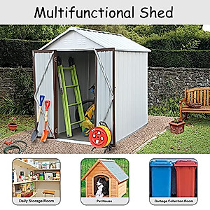 Lifeand 6x4Ft Outdoor Storage Shed with Double Lockable Doors, Anti-Corrosion Metal Garden Shed with Base Frame for Backyard Patio Lawn House,Coffee