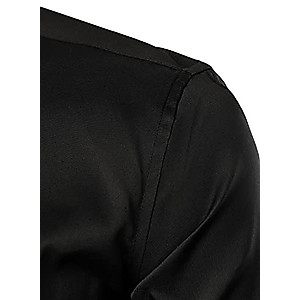 HOOD CREW Men’s Long Sleeve Button Down Shirt Slim Fit Casual Solid Dress Shirts Black 3XL