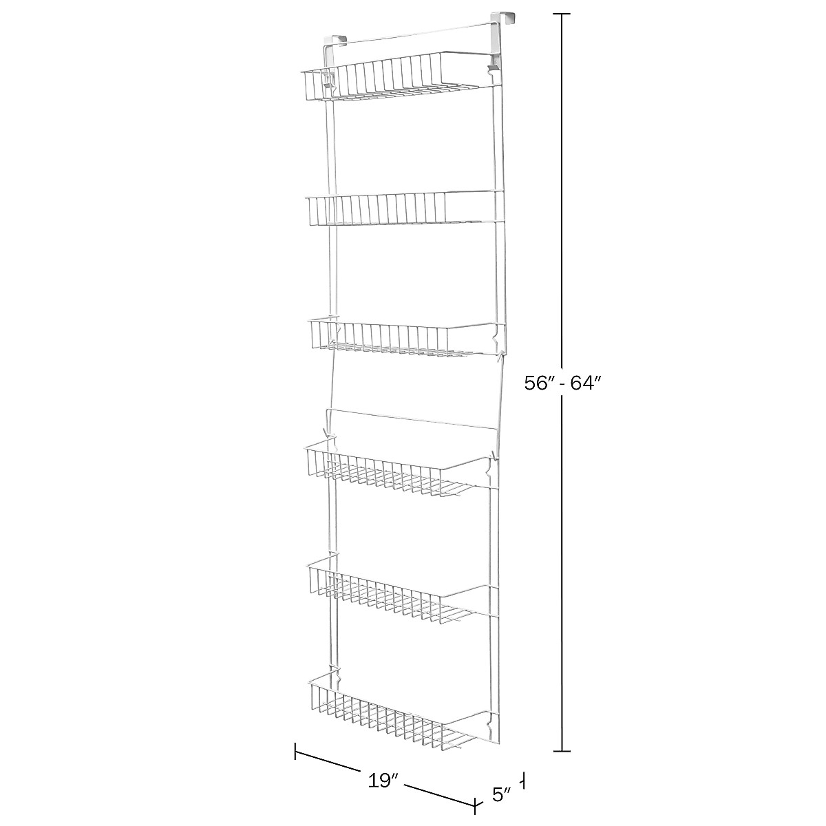 Lavish Home Powder Coated Steel Closet Organizer, 6-Tier Shelves, Over the Door Pantry Organizer, with Adhesive Hooks, White