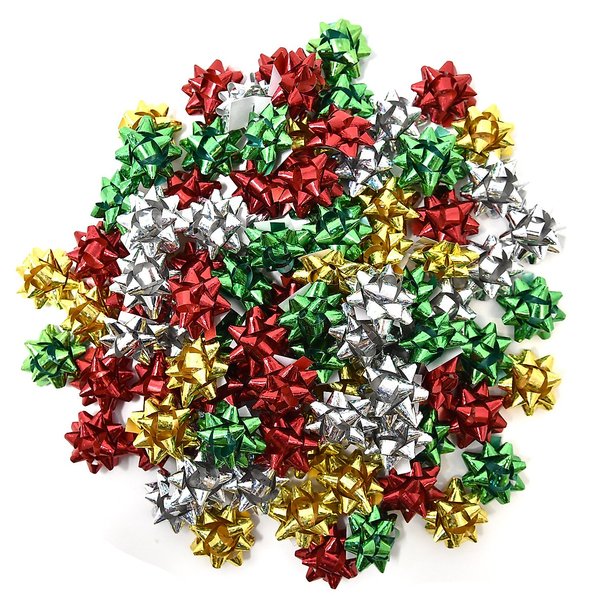 Gift Boutique 96 1" Mini Christmas Bows Self Adhesive for Wrapping Holiday Gifts Presents in Red Green Gold and Silver