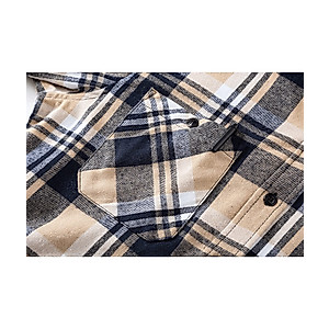 SWISSWELL Mens Flannel Hoodie Shirts Long Sleeve Fashion Plaid Jackets Button Down Shirts Navy Beige L
