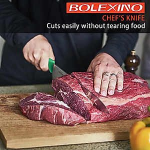BOLEXINO 10 inch Japanese High Carbon Stainless Steel Chef Knife, Professional Sharp Wide Cook Knife with Non-slip Ergonomic Handle, for Kitchen Home Restaurant (Green)