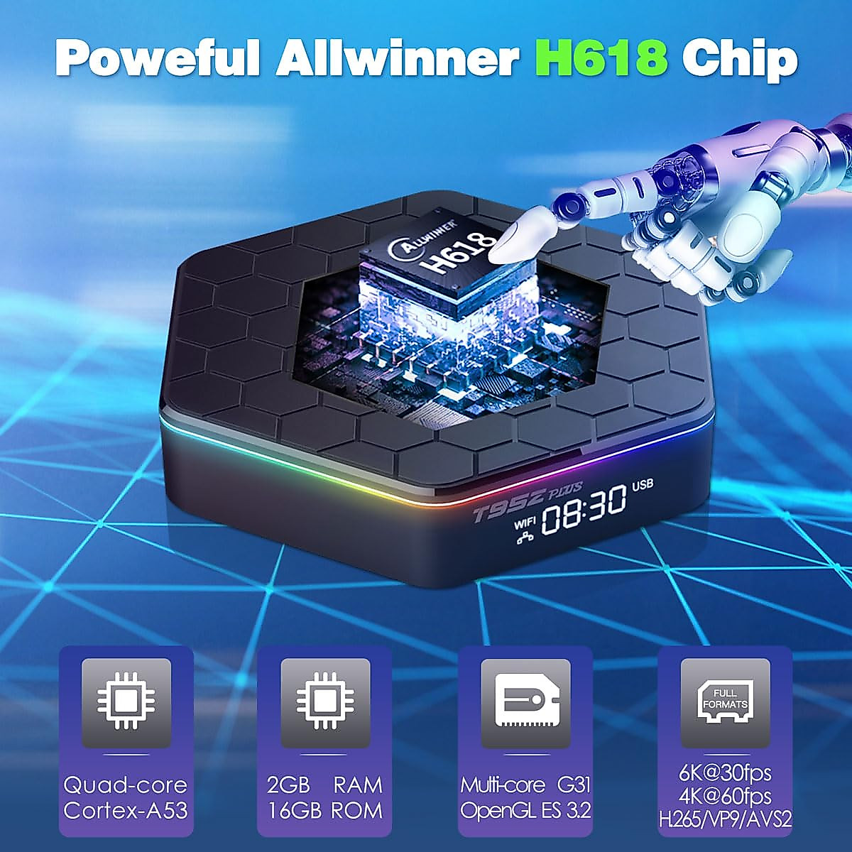 BL Android TV Box 12.0, 2023 Android TV Box 6K 4K Wi-Fi 6 2GB RAM 16GB ROM, T95Z Plus Android Box H618 Quad-core Cortex-A53 2.4G/5G Wi-Fi HDR10+ Bluetooth 5.0 Ethernet USB with Mini Wireless Keyboard