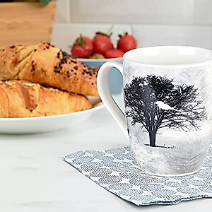 Set of 4 Coffee Mug Sets, 12 OZ Ceramic Coffee Mugs, Set with Different Tree Patterns Coffee Cup