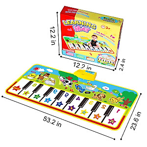 WOSTOO Piano Mat, Musical Piano Mat Keyboard Play Mat Portable Musical Blanket Instrument Toy with 8 Animal Sounds Dance Mat Educational Toy Gift for Kids Toddler Girls Boys