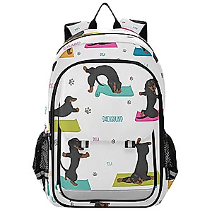 ALAZA Yoga Dogs Poses Exercises Dachshund Casual Backpack Bag Travel Knapsack Bags