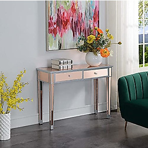 Convenience Concepts Gold Coast Mirrored 2 Drawer Desk/Console Table, Silver/Rosé