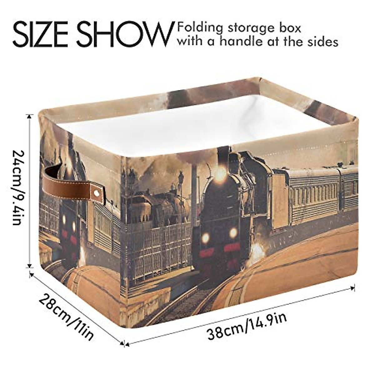 Retro Train Storage Bins Basket Fabric Collapsible Storage Cube Rectangle Storage Box with Handles for Shelf Closet Nursery Home Office - 1 Pack