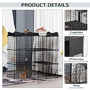 PawHut Pet Playpen Small Animal Cage Portable Metal Wire Yard Fence with Door, Ramp, Platform for Kitten, Ferret