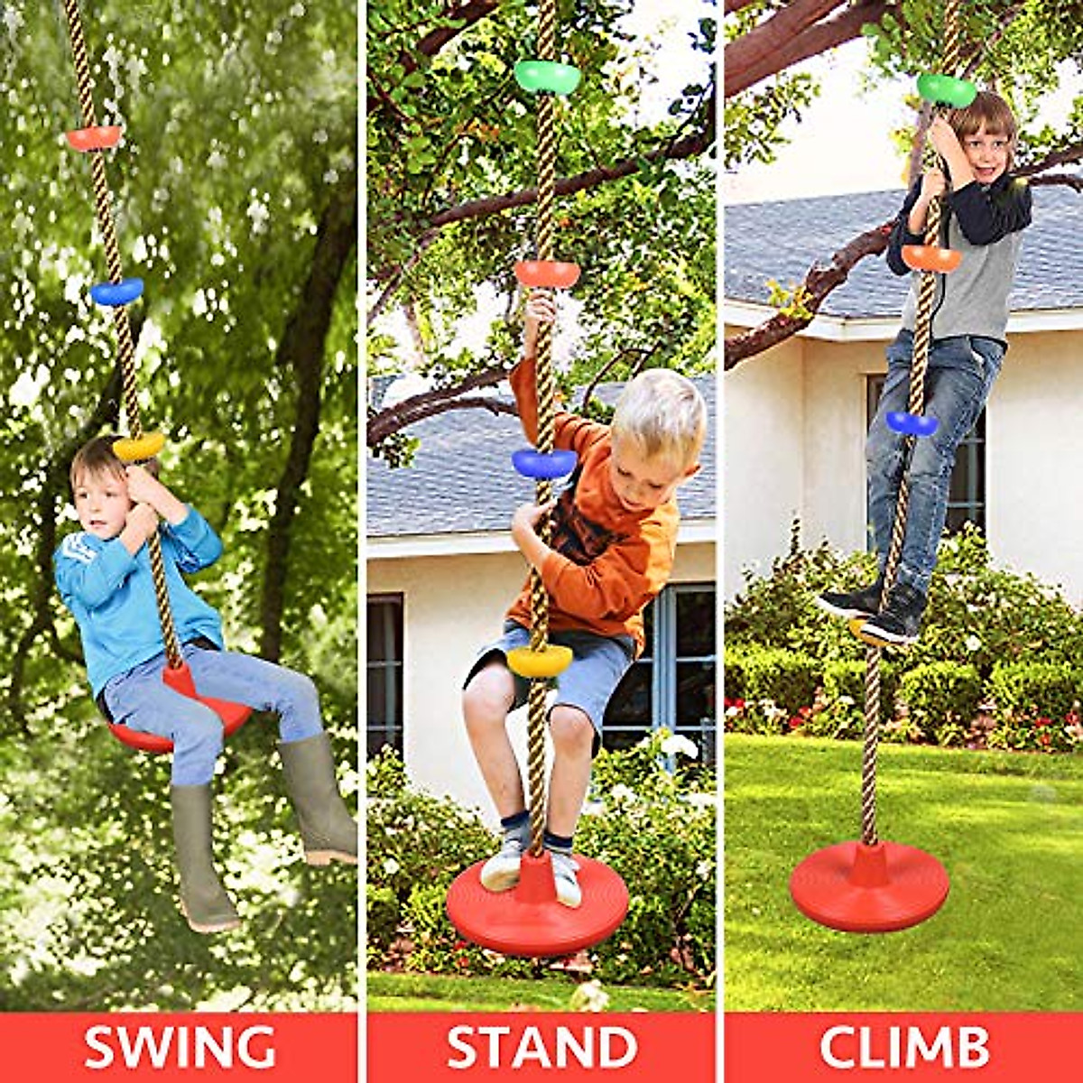 Tree Swing for Kids, Kids Disc Swing Climbing Rope with Platforms Indoor and Outdoor Backyard Playground Playset Accessories with Tree Swing Hanging Strap