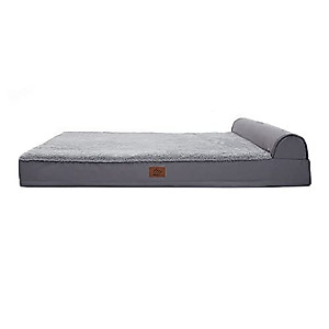 Eterish Extra Large Orthopedic Dog Bed for Medium, Large, Extra Large Dogs up to 100 lbs, 4 inches Thick Egg-Crate Foam Bolster Bed with Removable Cover, T-Shape Pet Bed Machine Washable, Grey