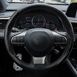 Amiss Car Carbon Fiber Anti-Skid Steering Wheel Cover, Segmented Steering Wheel Protector, Butterfly Cover, Universal 99% Car Wheel Cover Protector, Car Interior Accessories (Black)