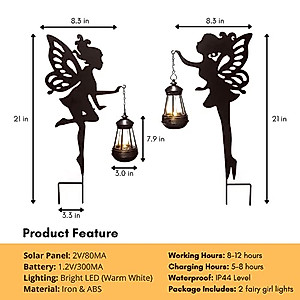 JHBOX Fairy Decor Garden Statues with Solar Lanterns, Solar Outdoor Lights Decorative with Metal Ground Stakes, Solar Landscape Lights Christmas Winter Holiday Decorations ( one Pair )