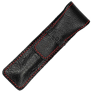 DiLoro Full Grain Leather Single Pen Case Holder Pouch Pencil Organizer (Buffalo Black w Red)