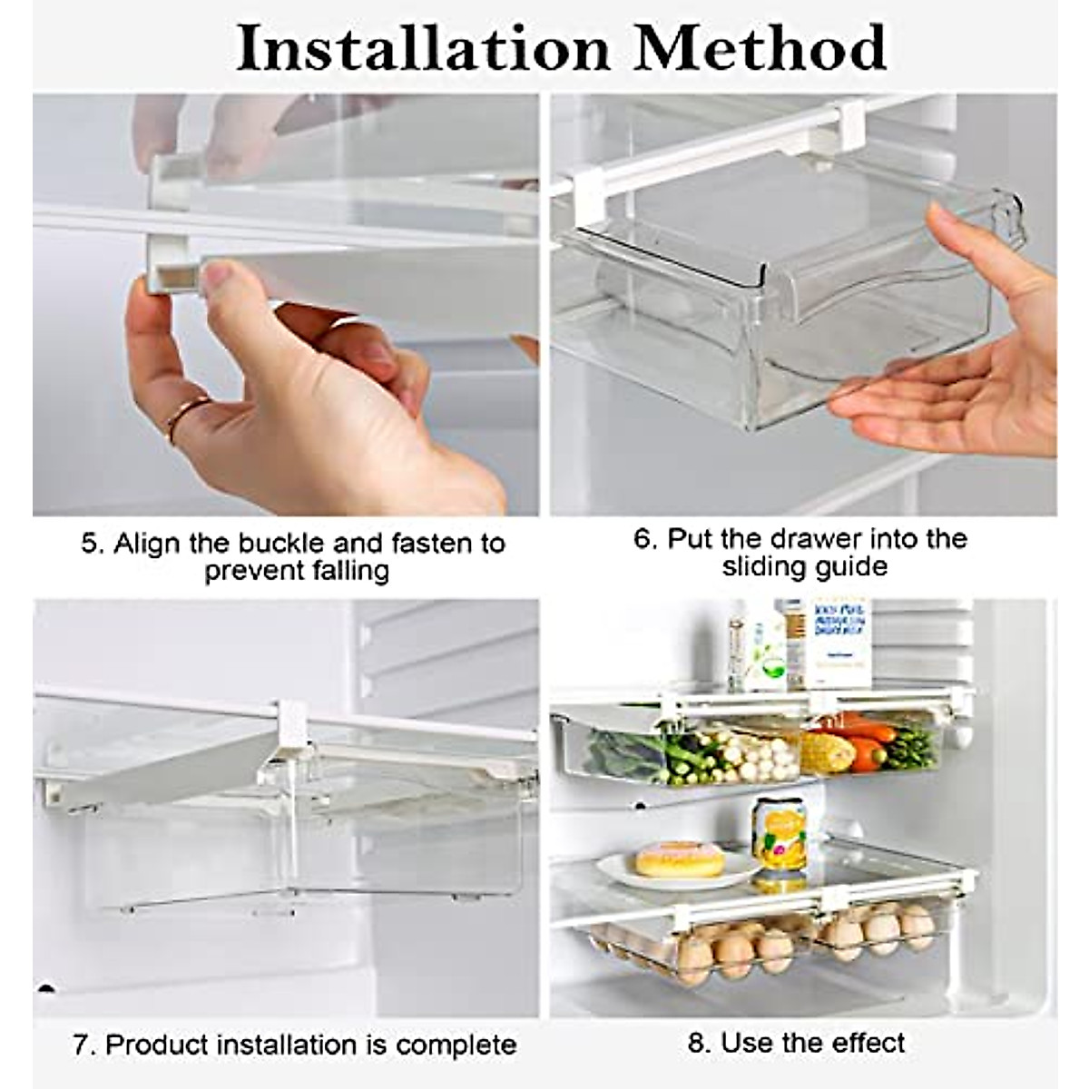 2 Pack Fridge Drawer Organizer, Pull-outrefrigerator Vegetable Drawer Box & Egg Drawer for Refrigerator, Reusable Fruit Storage Containers for Fridge, Multifunctional Food Fridge Organizer