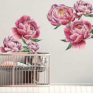 Large Peony Wall Decal Wall Sticker, Home Decor 40CM x200CM, Peel and Stick Removable Giant Wall Stickers Wall Mural for Kids Nursery Bedroom Living Room