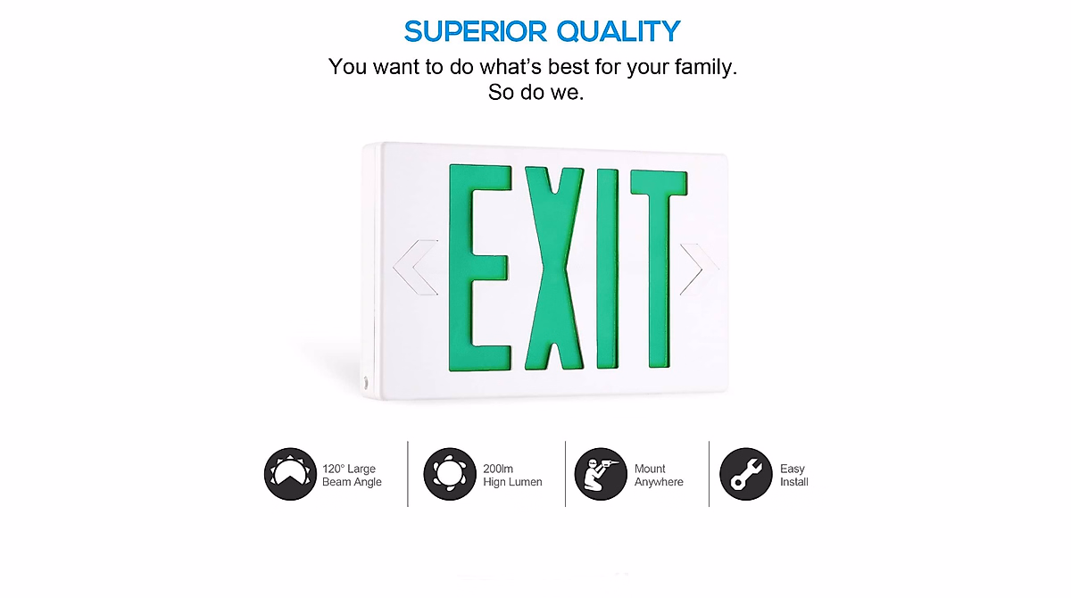 EXITLUX 1 Pack Green Led Emergency Exit Lights with Battery Backup-UL ...