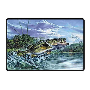 Entryway Mats Bass Fish Jumping Outdoor and Indoor Rug ,24x16 Inch .5x20 Inch Two Size.