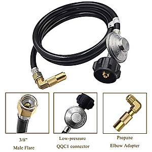 5 Feet Low Pressure Propane Regulator Hose,QCC1 Universal Grill Regulator Replacement Parts with 90 Degree Elbow Adaptor for 17" and 22" Blackstone Tabletop Camper Grill