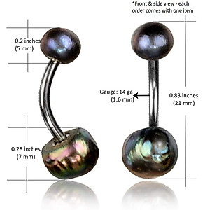 Earth Accessories Authentic and Natural Pearl Belly Button Ring Piercing for Women - Navel Belly Button Rings with Surgical Steel