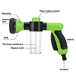 Garden Hose Nozzle, High Pressure Spray Car Washer Foam Water Gun Cleaning Tool Washer 6m Heavy Duty 8 Adjustable Watering Patterns(Green)