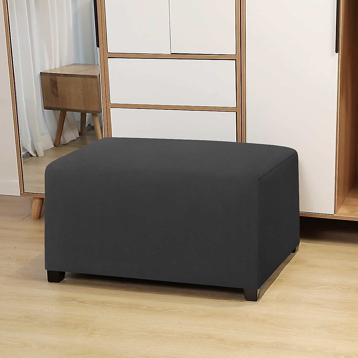 Easy-Going 100% Dual Waterproof Stretch Ottoman Cover Rectangle Folding Storage Stool Furniture Protector Soft Slipcover for Living Room with Elastic Bottom (Large, Dark Gray)