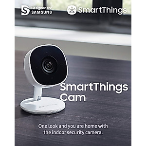 Samsung SmartThings Indoor Security Camera (GP-U999COVLBDA), 1080P HD Video with HDR, Night Vision, Advanced Motion Detection, and Two-Way Audio – Black/White
