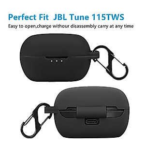 Haotop Anti-Lost & Shockproof Protective Silicone Case Compatible with JBL Tune 115TWS (Black)