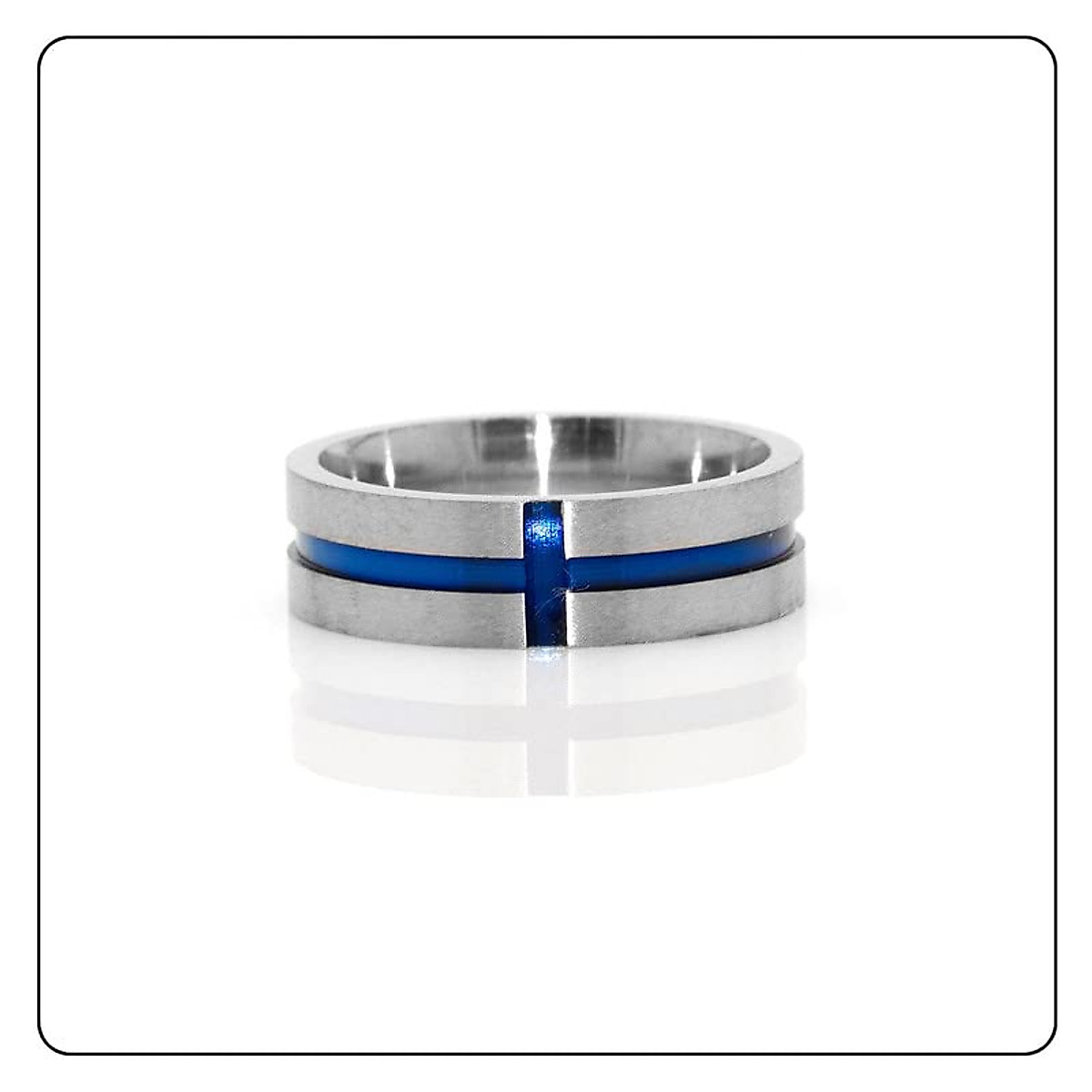 Fusamk Fashion Blue Epoxy Stainless Steel Cross Band Ring(Steel(9))