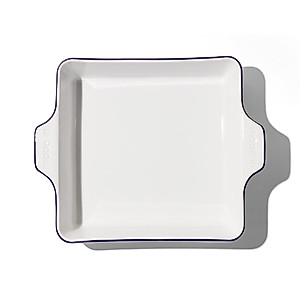 Made In Cookware - Square Baking Dish - Navy Rim - Hand Crafted Porcelain - Professional Bakeware - Made in France