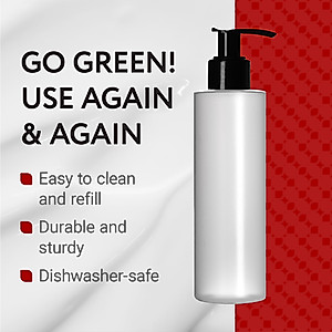 IMPRESA 6 Pack 8 Oz Plastic Pump Dispenser Bottles for Lotion, Massage Oil, Shampoo and More! - Refillable, BPA Free Clear/Frosted Empty 8oz Containers - Fit Into Holsters, Bulk