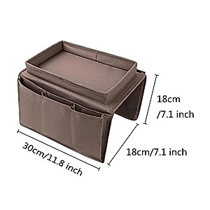 Sofa Armrest Organizer with Cup Holder, Non-Slip Armchair Caddy TV Remote Control Holder Sofa Tray Armchairs Table Storage Bag with 4 Pockets for Cellphone Tablet Book Drinks(11.8 x 7.1x 7.1 inch)