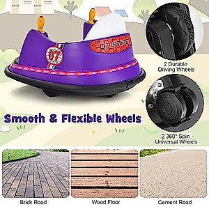 Costzon Bumper Car for Kids, 12V Battery Powered Bumping Car w/Remote Control, Dual Joysticks, 360 Degree Spin, Slow Star, Flashing Lights, Music, Electric Ride on Toy Vehicle for Toddlers (Purple)