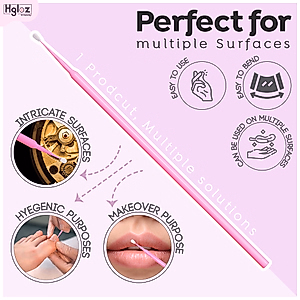 HGLOZ Microswabs for Eyelash Extensions Pack of 500 in Pink – 2mm Soft Micro Applicator Brush with Microfiber Wands – Suitable for Cleaning and Applying Make-up