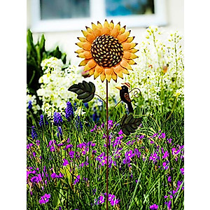 Spring Garden Decor Decorative Garden Stakes Metal Sunflower Yard Sign Flower Lawn Art Planter Stake for Party Pathway Walkway Patio Indoor Outdoor Decoration (33.5" H)