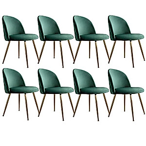 ZHENGHAO Modern Velvet Dining Chairs Set of 8, Tufted Accent Upholstered Chairs Wingback Armless Side Chair with Gold Legs for Living Room Bedroom Kitchen Vanity (Emerald Green)