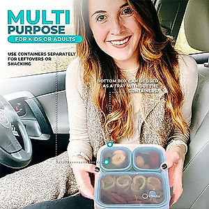 Stainless Steel Lunch Box for Kids Toddler Bento-Box Lunch-Box for Daycare, 3 Compartment Portion Control Containers with Tray for Lunches Snacks - School Travel, 24 oz Teal Blue with Bag Utensil