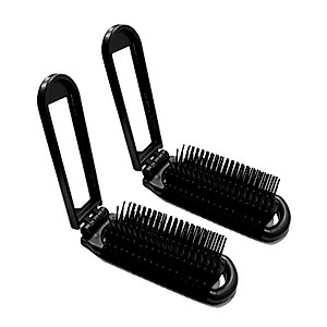 ALAZCO Folding Hair Brush With Mirror Compact Pocket Size Travel Car Gym Bag Purse Locker Swimming Camping Sleepover Gift and more (2 Black)