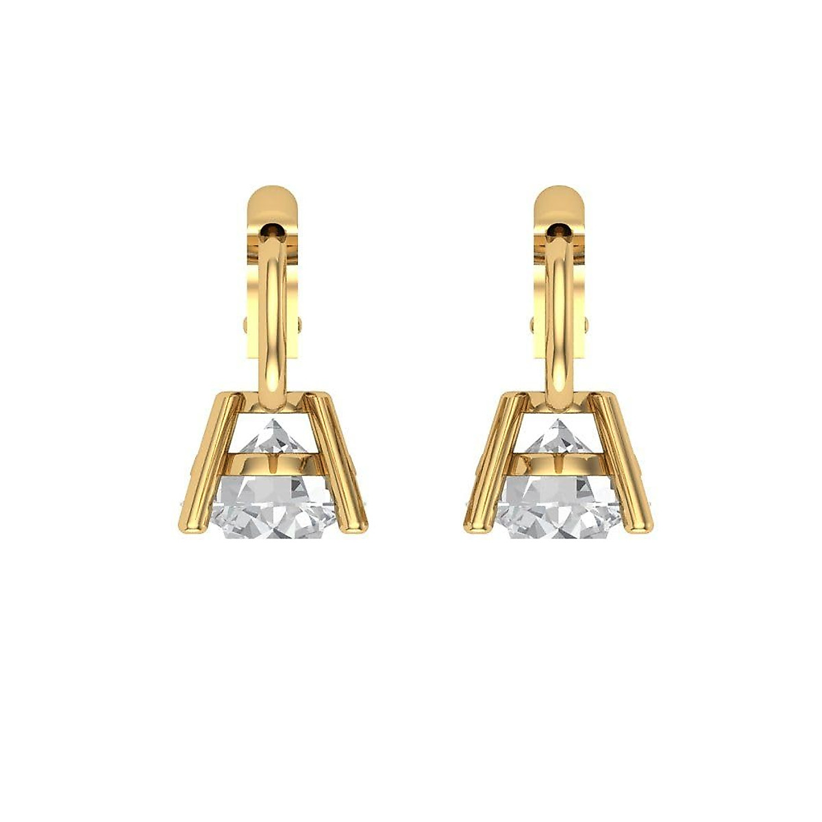 Clara Pucci 1.50 ct Round Cut Conflict Free Solitaire Genuine Moissanite Designer Lever back Drop Dangle Earrings Solid 14k Yellow Gold