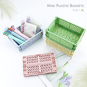 YETOOME 4 Pack Mini Plastic Baskets for Shelf Storage Organizing, Small Plastic Baskets, Folding Storage Crate for Home Kitchen Classroom Bedroom Bathroom Office (5.9 x 3.8 x 2.2 in)